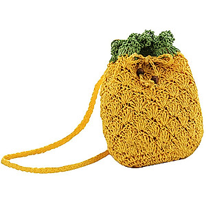 Goclothod Mini Handbag Cute Fruit Straw Cross-body Bag Weave Summer Beach Travel Satchel Shoulder Bag Phone Pouch Coin Purse (Pineapple)