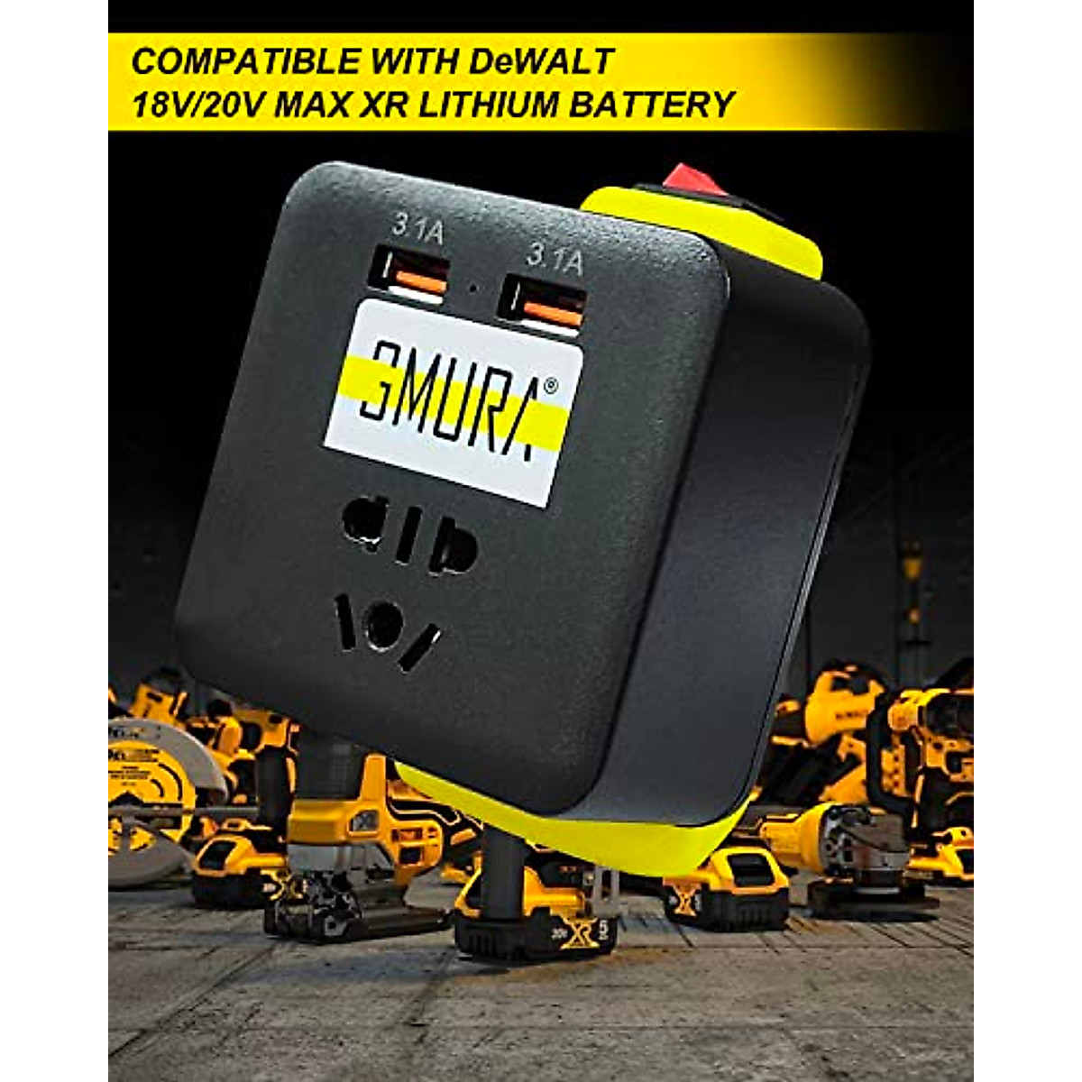 150W Portable Power Supply Inverter Fit for Dewalt Battery, DC 18-20v to AC 110-120v for Road Trip Home Emergency Laptops and Other Small Devices Tool, with Dual USB 5V 3.1A and 1 AC Socket
