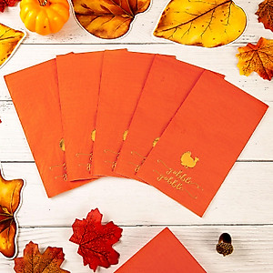 ​Quera 100 Pack Thanksgiving Guest Napkins Turkey Gold Foil Disposable Napkins Autumn Fall Harvest Paper Napkins Thanksgiving Dinner Party Supplies - Gobble​ 7.5 x 4.25 Inch