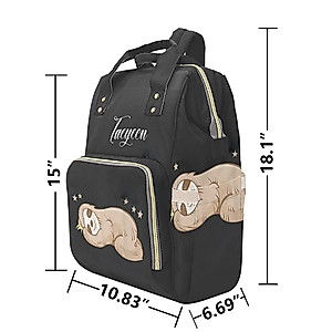 Anneunique Cartoon Sloth Diaper Bags Backpack with Name Personalized Baby Bag Nursing Nappy Bag Travel Tote Bag Gifts for Mom Girl,10.83 x 6.69 x 15 Inch