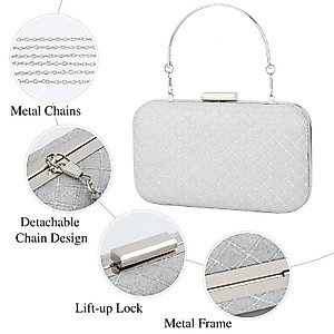 Tanpell Women's Evening Bag Glittering Clutch Handbag Wedding Party Bridal Purse with Detachable Chain (Silver)