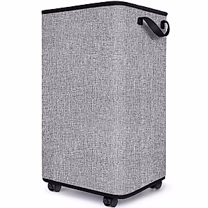 PHESWISOM 90L Large Rolling Laundry Hamper, Laundry Basket with Wheels and Handle for Storage, Dirty Clothes Hamper for Laundry, Tall Laundry Basket, Collapsible Laundry Hamper for Bathroom Dorm, Grey