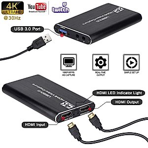 Wiistar USB Video Capture Card 1080P60FPS HDMI to USB 3.0 Audio Video Capture Device with 3.5mm Audio Out and MIC Support HDMI Loopout Game Recorder for PS4 Live Streaming