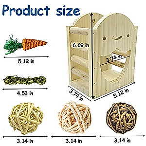 Hamiledyi Wood Rabbit Hay Feeder for Cage Bunny Hay Manger Rack Small Animals Feeding Holder Wooden Grass Dispenser with Chew Toys for Guinea Pig Chinchilla Hamster 9Pcs