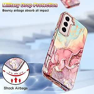 Btscase for Samsung Galaxy S22 5G 6.1 Inch Case,Marble Pattern 3 in 1 Heavy Duty Shockproof Full Body Rugged Hard PC+Soft Silicone Drop Protective Women Girl Cover, Rose Gold