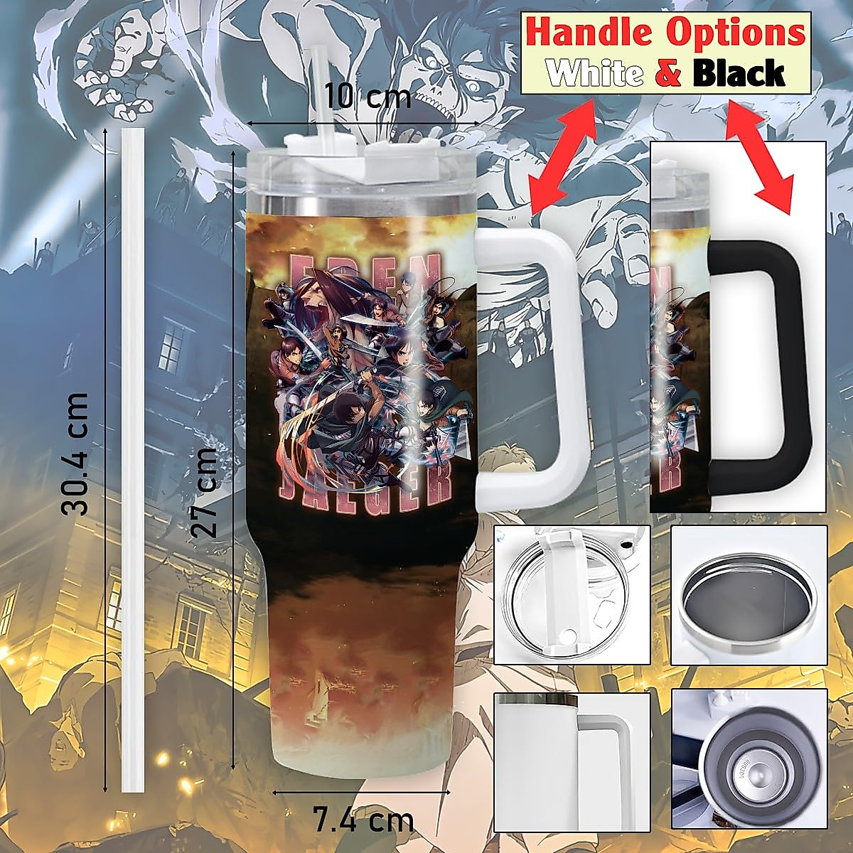 TEEDUU Tumbler Er3n Insulated Tumbler With Handle Stainless Steel Double Wall Vacuum AOT Anime Tumblers Hot Cold Tea Coffee Travel Cup Thermos Mug Gift