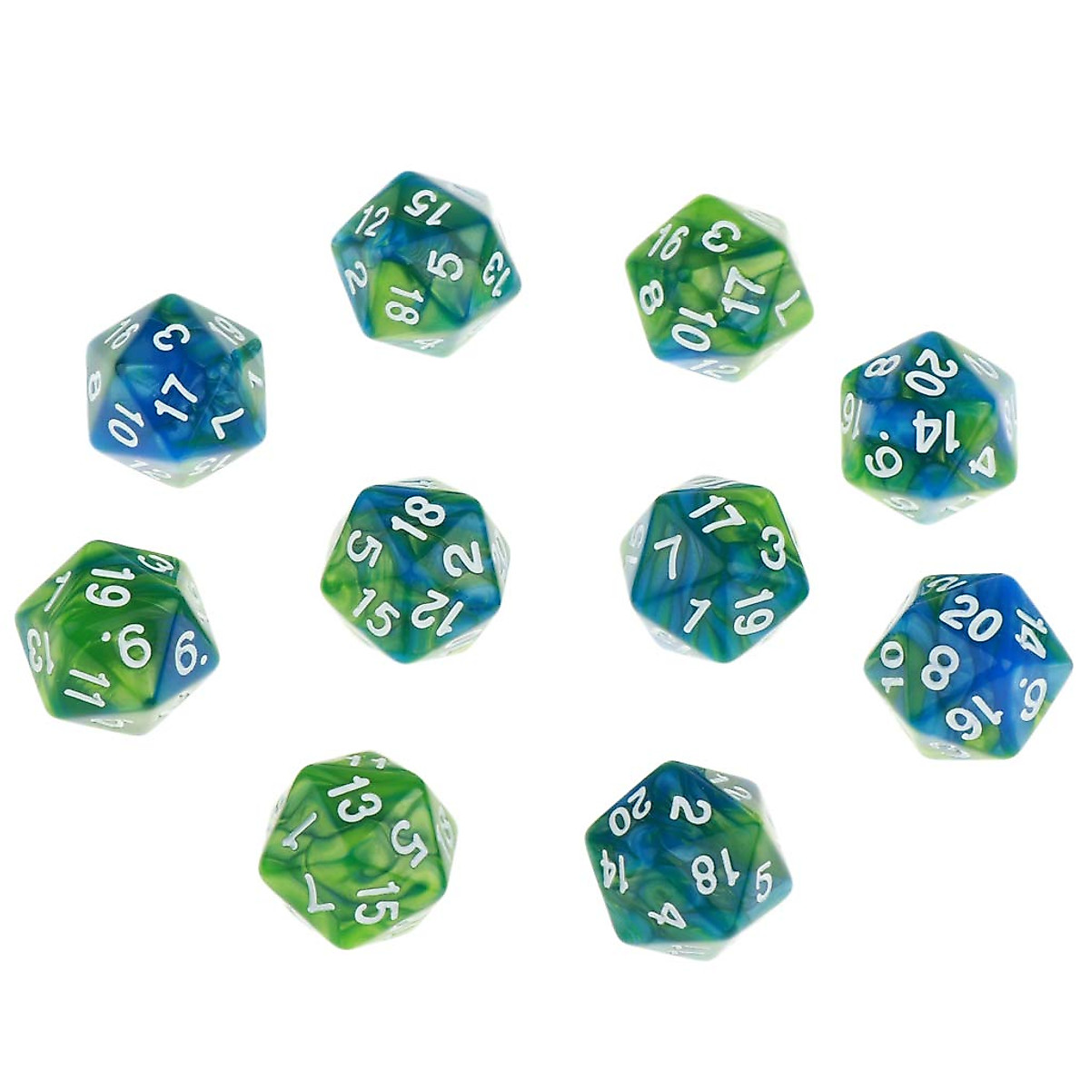 MonkeyJack 10pcs 20 Sided Dice D20 Polyhedral Dice for Dungeons and Dragons Game Role Playing Game Green Purple