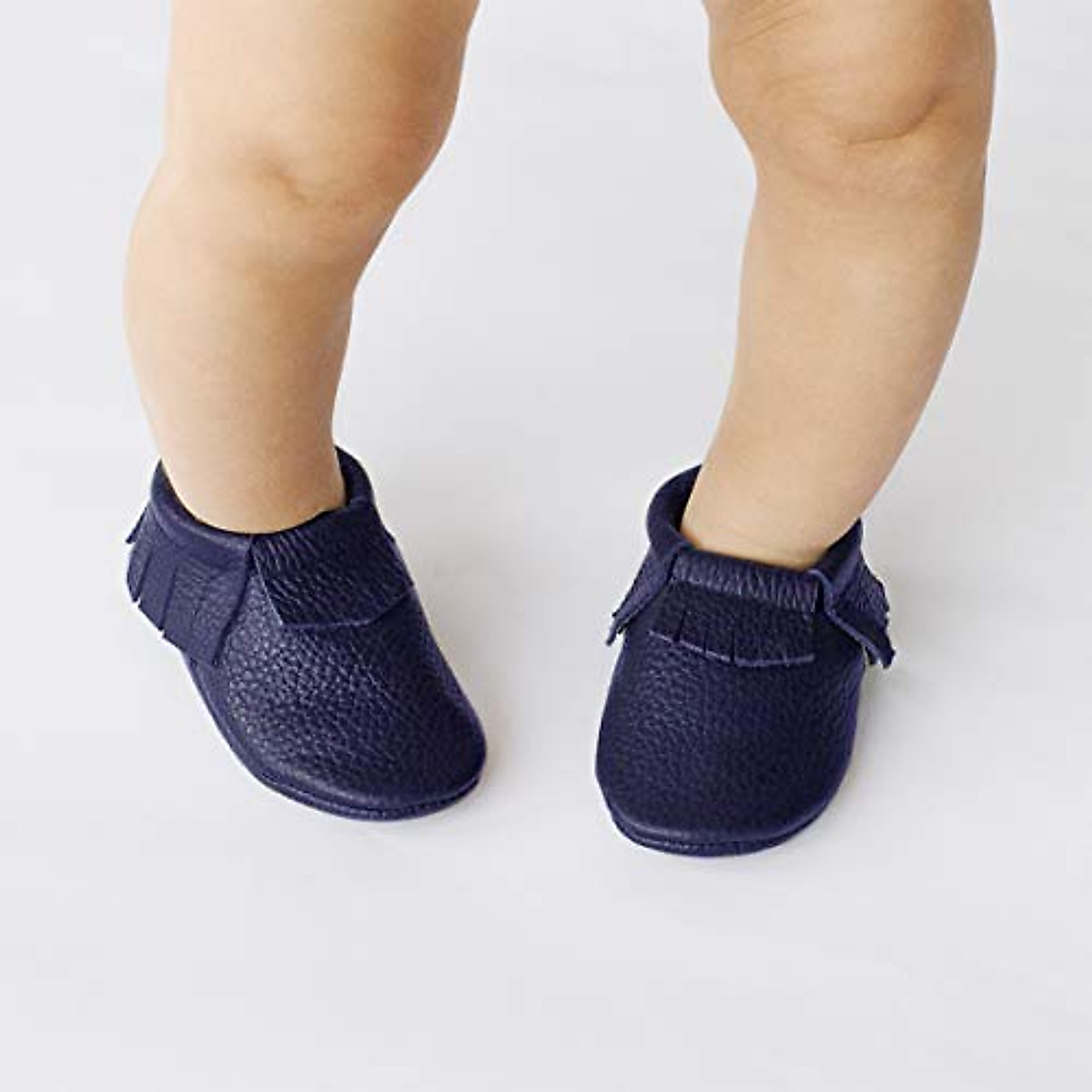 Fringe Baby Moccasins (Italian Leather) Baby Moccasins Soft Sole Baby Shoes Newborns, Infants & Toddlers - Handmade Genuine Leather Baby Moccasins Fringes Boys & Girl (Navy Blue, Numeric_6_Point_5)