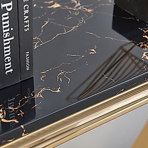 Maotifeys Black and Gold Marble Mid Century Modern Coffee Table with O Shape Stainless Steel Pedestal Base, Rectangle Marble Top for Living Room, Bedroom, Office Behind Couch