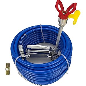 65ft Hose Kit & Airless Spray Gun with 8” Extension Pole, Including Tip Guard and 517 Tip, 3600 PSI Max x 1/4" Airless Paint Spray Hose ，Blue Color (20 Meter)
