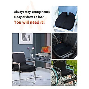 Agsnilove Chair Cushion Memory Foam Car Seat Cushion Wheelchair Comfort Butt Pillow Pad for Truck, Train, Airplane Seat, Office Chair, Reduce Tailbone Pressure, Black