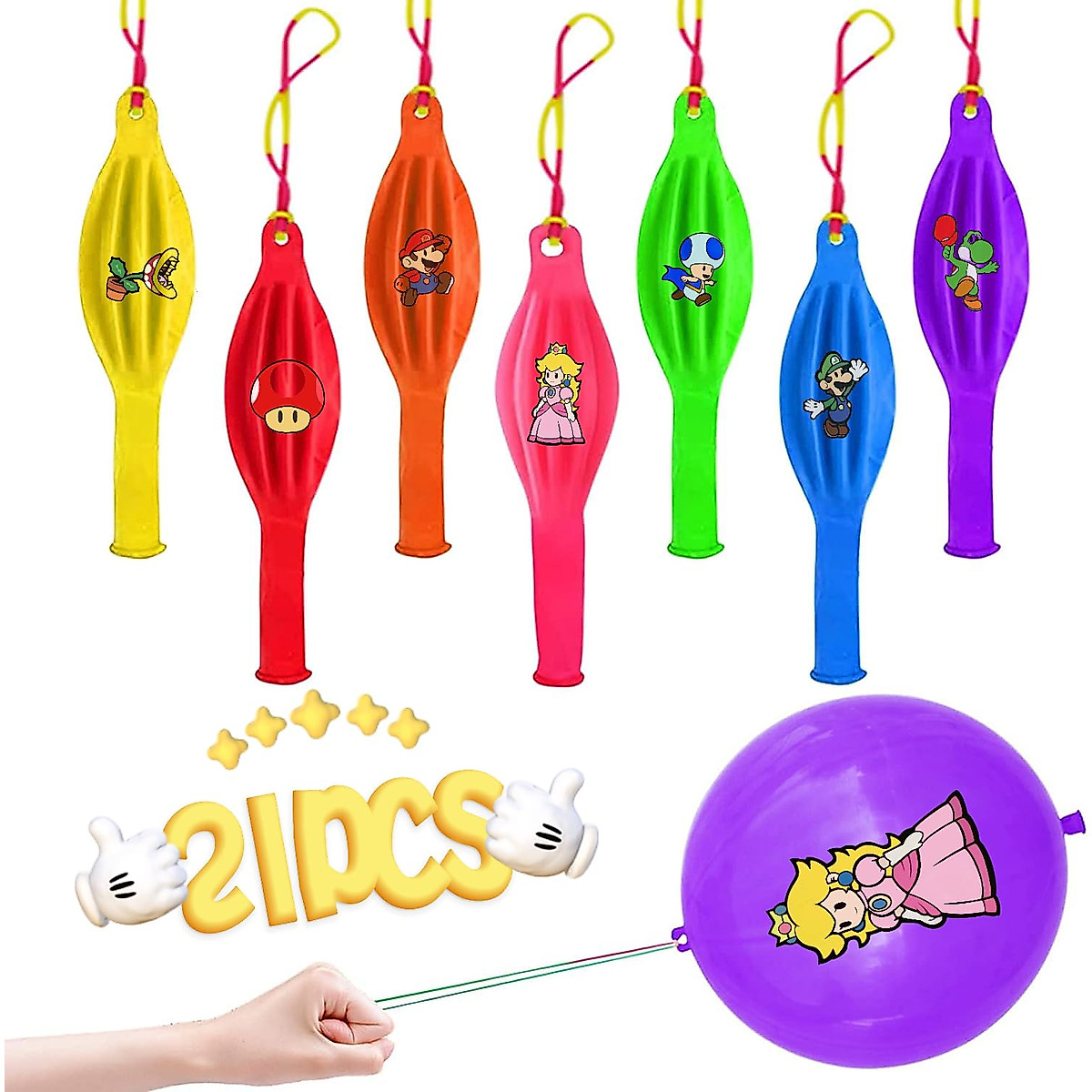21Pcs Mario Punch Balloons Mario Party Favors for Bounce Balloons, Mario Birthday Party Supplies,Party Balloons for Birthday,Carnival,Prizes,Party Activities,School Rewards,Goodie Bags Fillers
