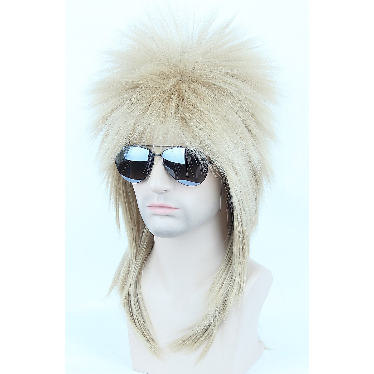 Topcosplay Adult 70s 80s Halloween Costumes Wig Rocking Dude Wig Punk Metal Rocker Disco Mullet Wig (Blonde)