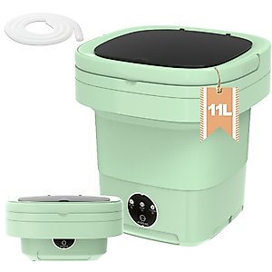 Portable Washing Machine, 11L Large Capacity, Mini Foldable Washing Machine with Spin Dryer, Small Collapsible Laundry Washer for Travel, Apartment, RV, Underwears, Socks, Baby Clothes, Green