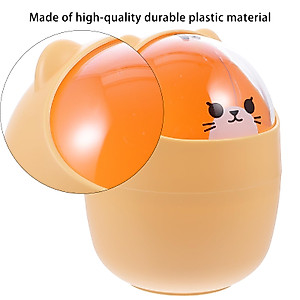 Veemoon Cartoon Desktop Trash Can Small Trash Can with Lid Cute Garbage Bucket Mini Cat Wastebasket for Office Desktop Coffee Kitchen Bedroom Bathrooms Plastic Storage Bins (Yellow)