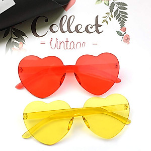 Fengek 6 Pcs Heart Shape Sunglasses Frameless Transparent Glasses Party Favors for Women, Multicolor 1