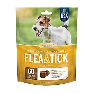 VetIQ Flea & Tick Support for Dogs, Flea and Tick Chewable for Dogs, Supports Dog's Natural Flea Defenses, Free of Added Chemicals and Garlic, Hickory Smoke Flavor, 60 Count