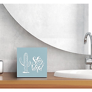 SRADMO Stay Wild Retro Western Country Cactus Wood Box Sign Desk Decor，Wild West Wooden Block Box Sign Decoration For Western Home Shelf Table Decor