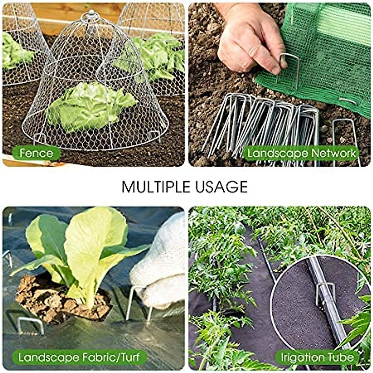 U/D 4 Inch Galvanized Landscape Staples 60 Pack 11 GaugeGarden Stakes Heavy-Duty Sod Pins Anti-Rust Fence Stakesfor Weed Barrier Fabric Ground Cover Dripper Irrigation Tubing Soaker Hose