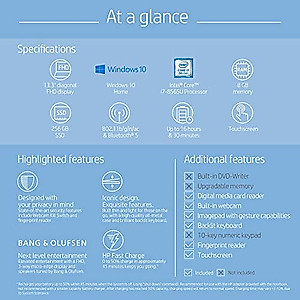 HP Envy 13” Thin Laptop W/ Fingerprint Reader, FHD Touchscreen, Intel Core i7-8565U, 8GB SDRAM, 256GB SSD, Windows 10 Home (13-aq0005nr, Natural Silver)