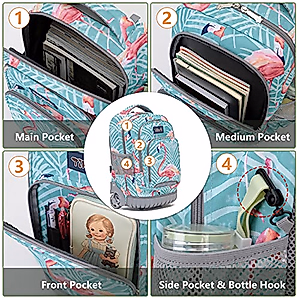 NEW TILAMI Rolling Backpack with Wheels, 18 Inches Laptop Backpack for Boys &Girls Travel School Student Trip, Flamingo