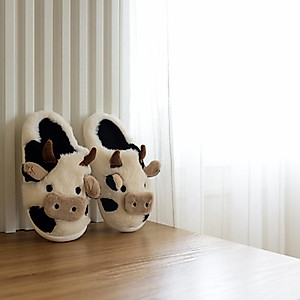 XIXITIAO Cow Slippers,slippers for Women Men,Cute Fuzzy Slippers, Womens/Mens Kawaii Animal Cartoon Cotton Plush House Slippers,Cloud Bedroom Winter House Shoes for Indoor