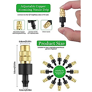 30PCS Adjustable Copper Atomizing Nozzle Kalolary Drip Irrigation Sprayer 4/7mm Atomizing Micro Sprinkler Garden Cooling Irrigation Equipment for Lawn Vegetables Greenhouse (Short)