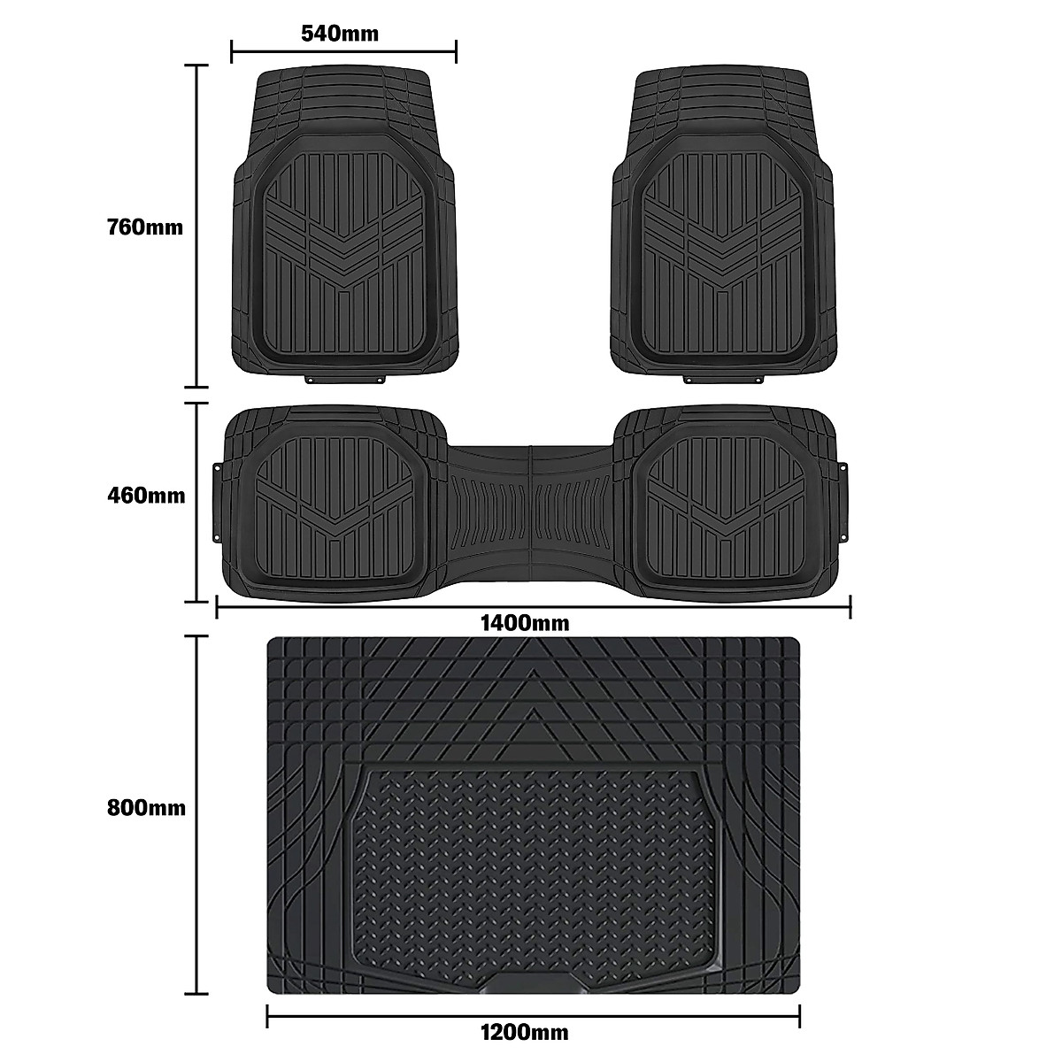 Amazon Basics 4-Piece Heavy Duty PVC Floor Mats with Cargo Liner, Waterproof Trim To Fit Car Mats, Black