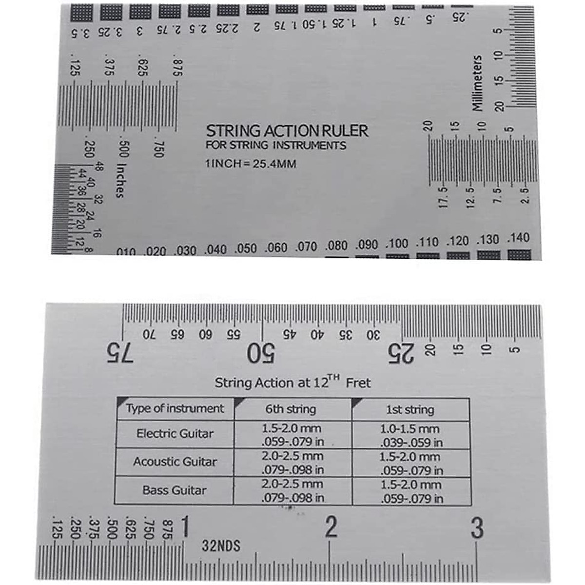 Jiayouy 4Pcs Luthier Tools Set Dual Scale Guitar Neck Notched Straight Edge String Action Gauge Ruler Fret Rocker Fret Leveling Beam for Guitar and Bass Setup Tool Stainless Steel
