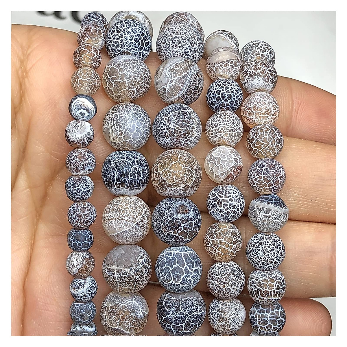 YU AAA Natural Frost Matte Brown Dragon Dream Cracked Fire Agates Stone Loose Spacer Beads for Jewelry Making DIY Charm Bracelets T309 (Item Diameter : 8mm 45-46pcs)