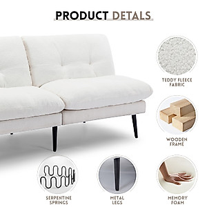 Siiejia Convertible Futon Sofa Bed, Sleeper Futon Couch Loveseat Adjustable Backrest Couch Bed Small Splitback Modern Sofa for Apartment，Living Room, Bedroom, Office, Beige