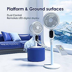 MIZUKATA HIKARI 2023 New Boreas Versatile 2-in-1 Air Circulator Fan, Dual-Use Pedestal Stand Floor Fan, Quiet Portable Desk Fan with Remote, 12 Speeds, Energy-Efficient, 3D Oscillation, White.