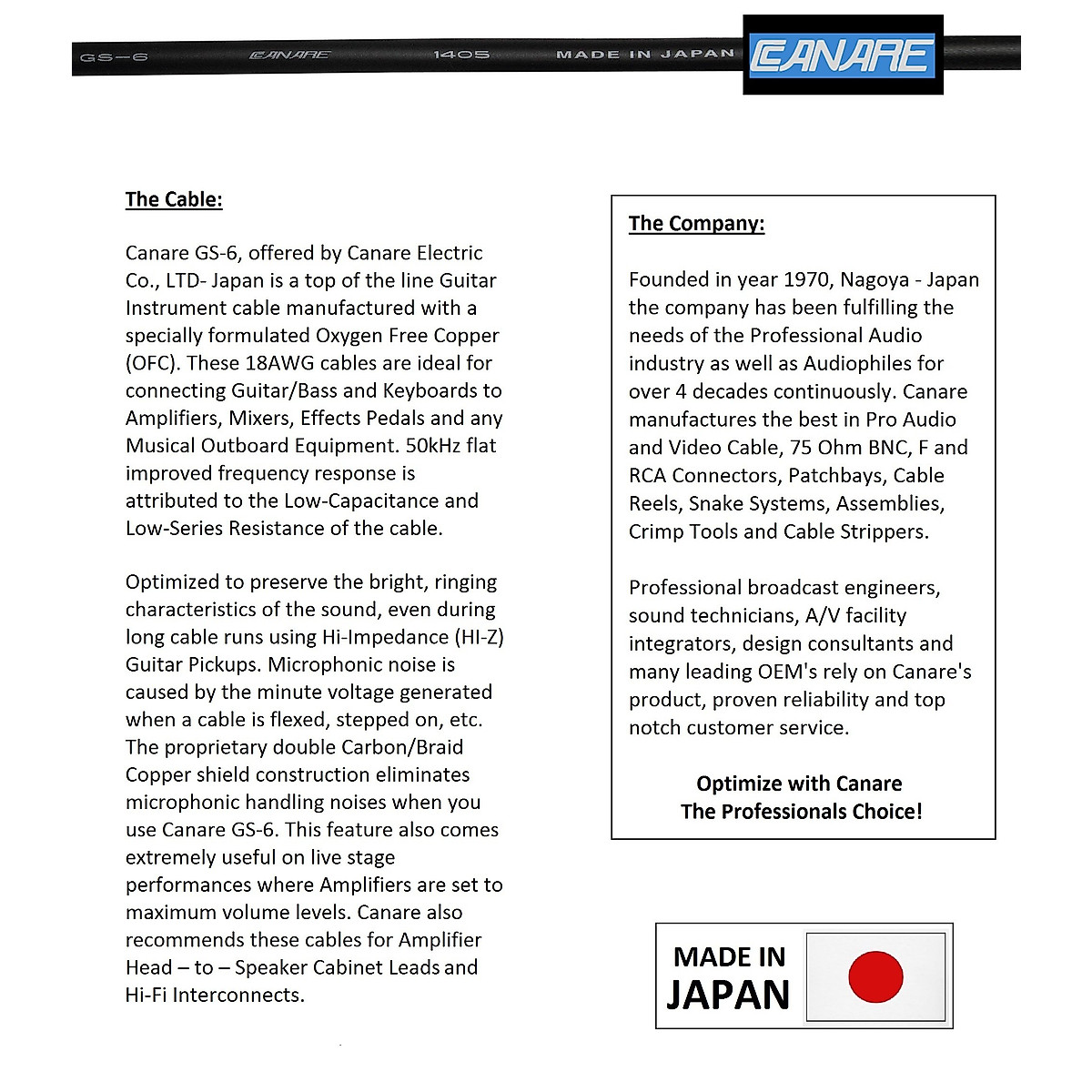 20 Foot – Canare GS-6 - Neutrik Gold Plated Silent Plug - Guitar Bass Instrument Cable - Straight to Angled 1/4 Inch Plugs - CUSTOM MADE By WORLDS BEST CABLES