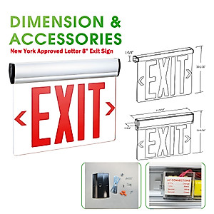 Garrini New York Approved Letter 8" Exit Sign Emergency Light Replaceable Acrylic Panel Removable Directional Indicator, Single and Double Face Optional, Fire Resistant UL Certified GMSEL-200