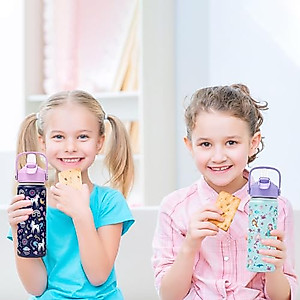 ACESAK 18oz Kids Insulated Water Bottle with Straw Lid - 18/8 Stainless Steel Kid Cup Travel Tumbler Double Wall Vacuum Leak Proof Portable Toddler Water Bottle (Unicorn + Mermaid)