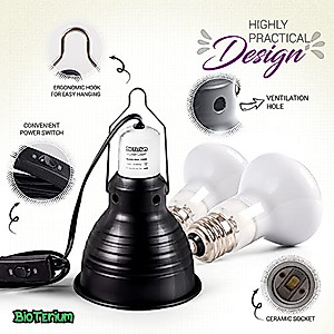 BIOTERIUM Reptile Heat Lamp Bulb | Full Spectrum Beam Basking Bulb with UVA Light | Terrarium 100 Watt Basking Bulb | Self-Ballasted Vapor Reptile Bulb | Amphibian and Reptile Basking Light