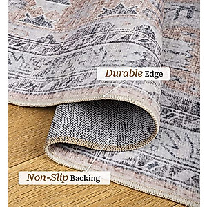 befbee 5x7 Area Rugs for Living Room,Stain Resistant Washable Rug,Non-Slip Backing Rugs for Bedroom,Kitchen,Boho Persian Rug -Vintage Home Decor (Peach/Grey, 5'x7')