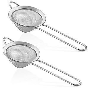 Fine Mesh Strainer Set of 2, P&P CHEF 3.3” Stainless Steel Conical Sieve Tea Strainer with Long Handle for Kitchen, Filtering Tea, Coffee, Cocktail, Juice, Healthy & Dishwasher Safe, (Silver)