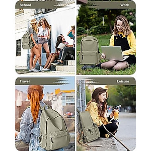 Green Backpack for Women Men, Waterproof High School Bookbag,Lightweight Casual Travel Daypack,Classic Basic College Backpack,Middle School Bag for Teen Girls Boys
