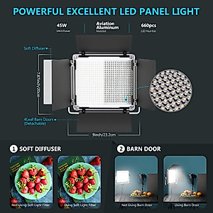 Neewer 2 Packs 660 LED Video Light with APP Control, Photography Video Lighting Kit with Light Stands, Dimmable 45W Bi-Color 3200K-5600K CRI 97+ with Diffuser/Barndoor/Bag for Studio YouTube Shooting