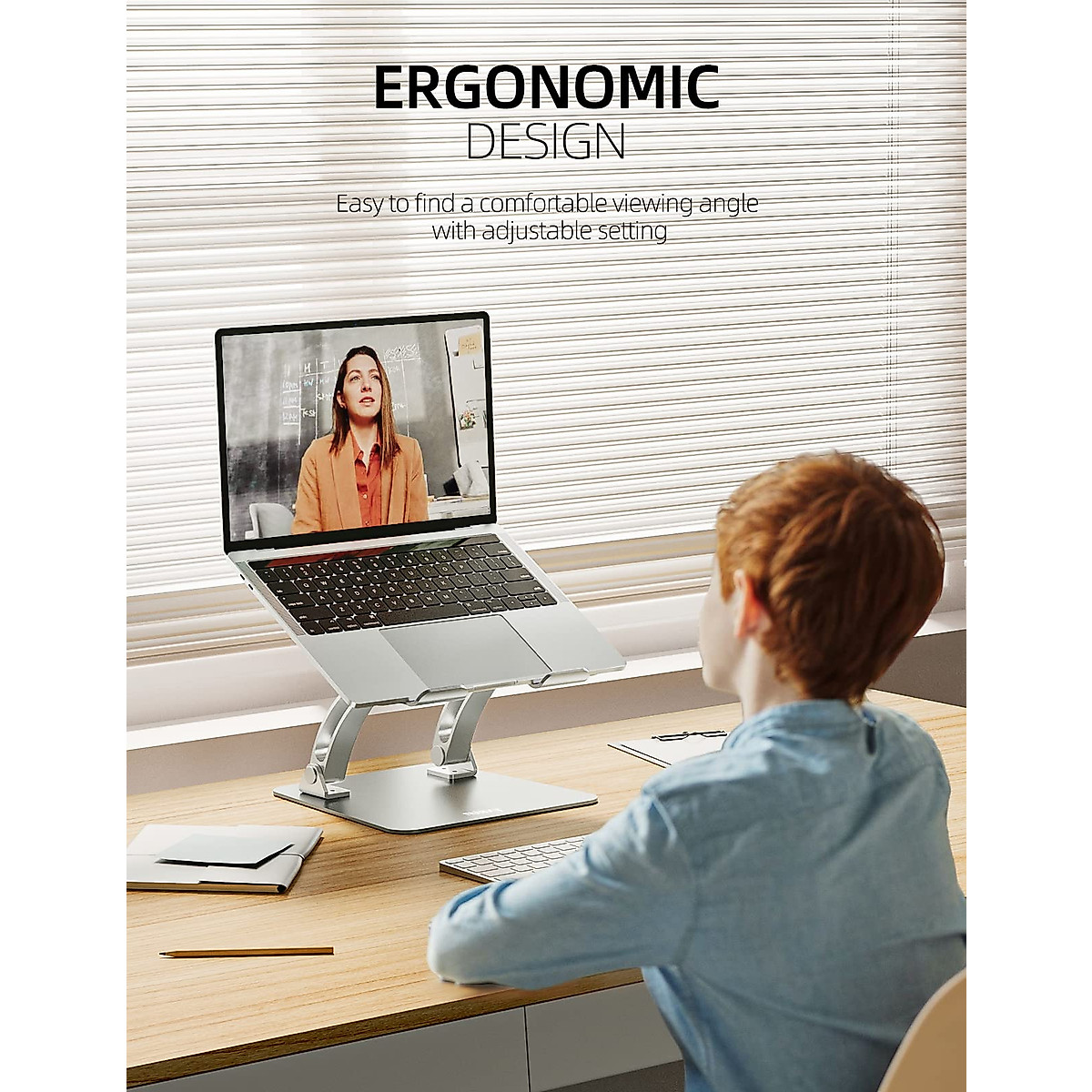 Nulaxy Laptop Stand for Desk, Ergonomic Height Angle Adjustable Laptop Riser Holder with Heat-Vent Computer Stand Compatible with 10-17" Up to 22 Lbs Laptop Notebook Computer Silver