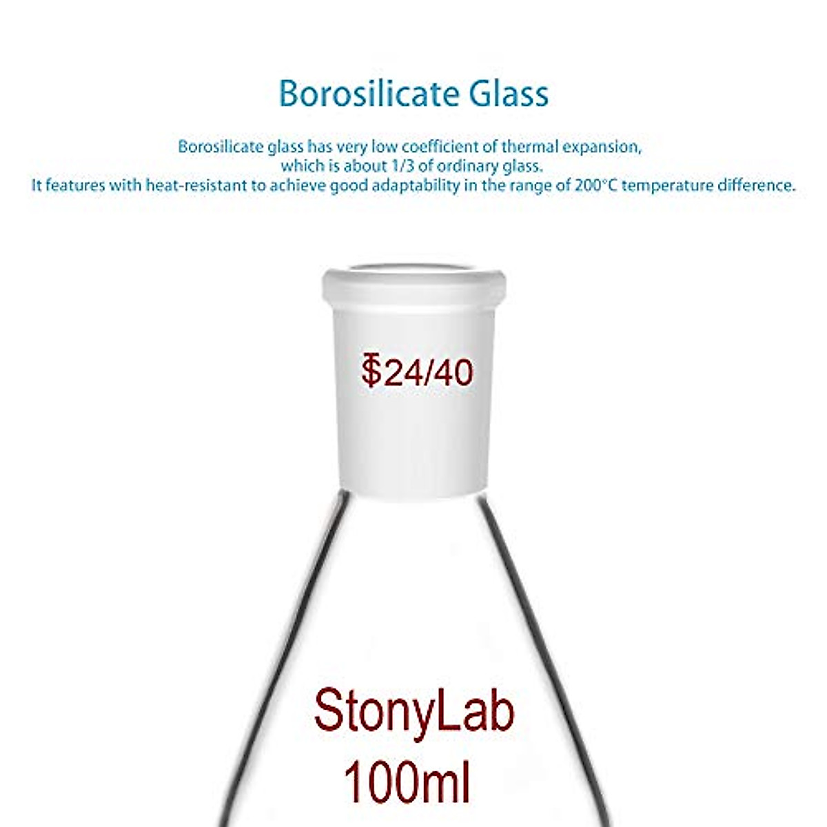 StonyLab Borosilicate Glass 100mL Heavy Wall Single Neck Recovery Flask Rotary Evaporator Flask, with 24/40 Outer Joint - 100mL