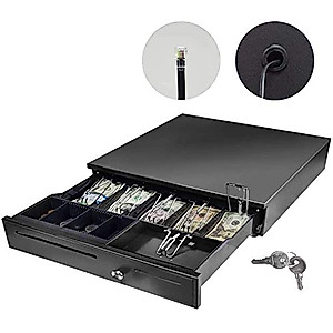 PARTYSAVING 16" Black Open Cash Register Drawer for Point of Sale (POS) System, 6 Bills and 4 Movable Coin Trays with Key Lock, Heavy Duty, APL1304