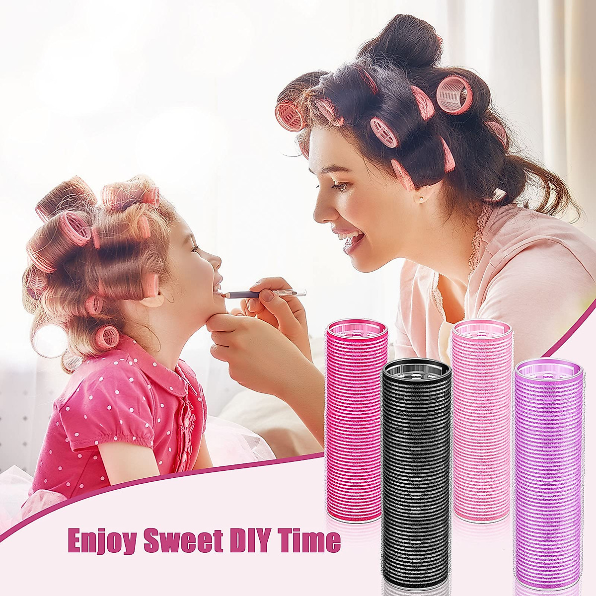 WILLBOND 4 Pcs Long Hair Rollers for Bangs Aluminum Core Curlers Thermal Self Grip Roller for Long and Medium Hair Women Hairstyle(4.1 x 1.2 Inch,Rose Red, Light Pink, Purple, Black)