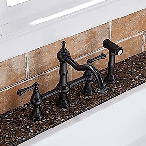 VCCUCINE Oil Rubbed Bronze Bridge Kitchen Faucet Brass with Side Sprayer, Antique Brass 8 Inch Centerset 4 Hole 2 Handle Farmhouse Sink Faucet, Stainless Steel Kitchen Faucets for Sink 3 Hole