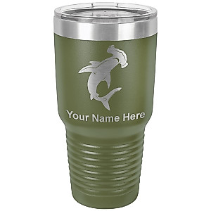 30oz Vacuum Insulated Tumbler Mug, Hammerhead Shark, Personalized Engraving Included (Camo Green)