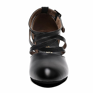 Womens Black Cross Strap Character Shoes Latin Salsa Ballroom Dance Heels Wedding Dress Pumps (8 / Black)
