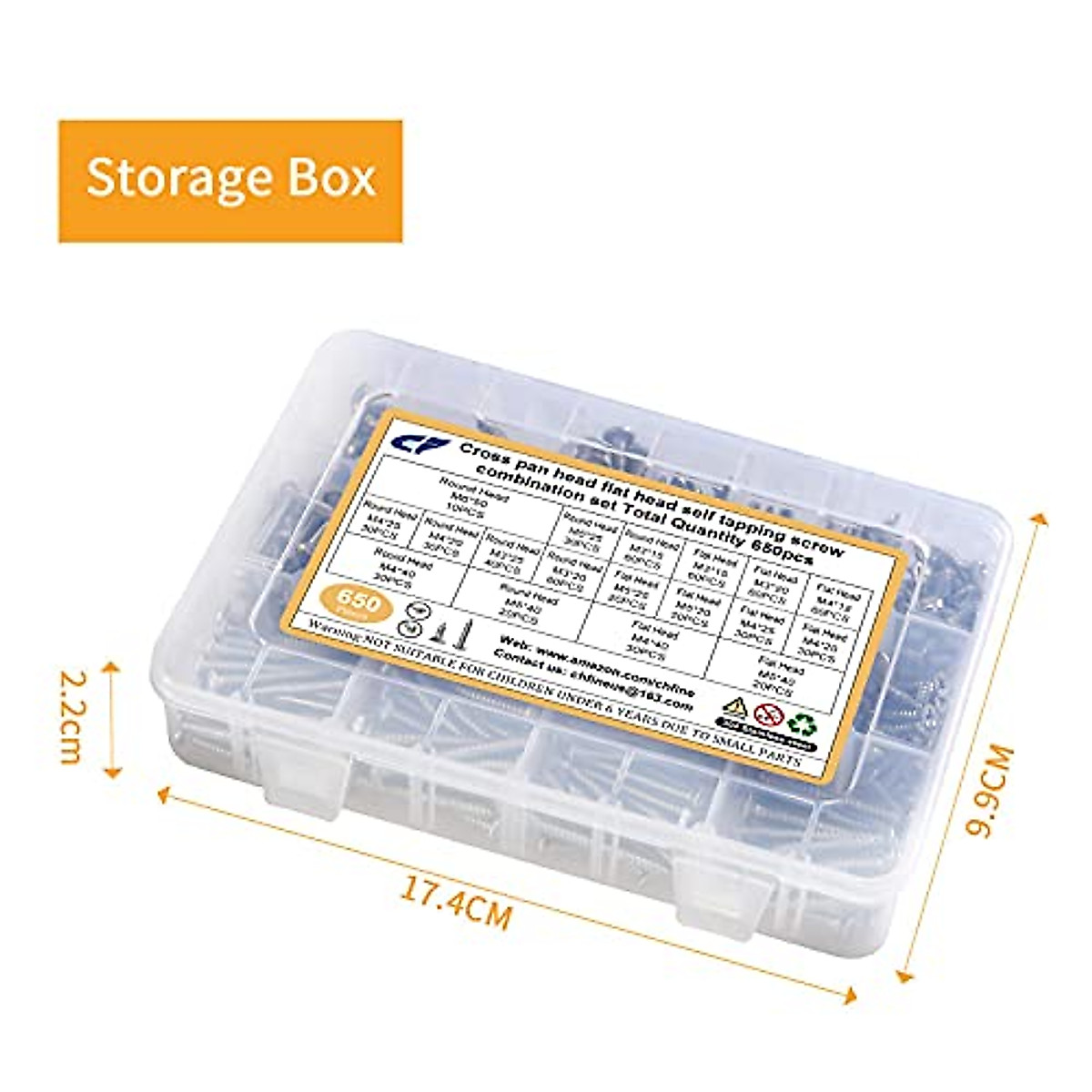 Self Tapping Screws Assortment Fasteners Set, 650pcs 304 Stainless Steel M3/M4/M5/M6 Sheet Metal Screws Kit with Storage Box,Phillips Drive Wood Screw Assortment