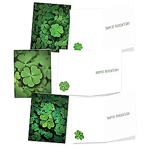 The Best Card Company - 20 Assorted Boxed St. Patrick's Day Note Cards, 2 each of 10 designs, with Envelopes (4 x 5.12 Inch) - Lucky Clovers AM9079SPG-B2x10