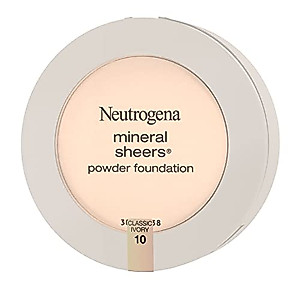 Neutrogena Mineral Sheers Compact Powder Foundation, Lightweight & Oil-Free Mineral Foundation, Fragrance-Free, Classic Ivory 10,.34 oz (Pack of 2)